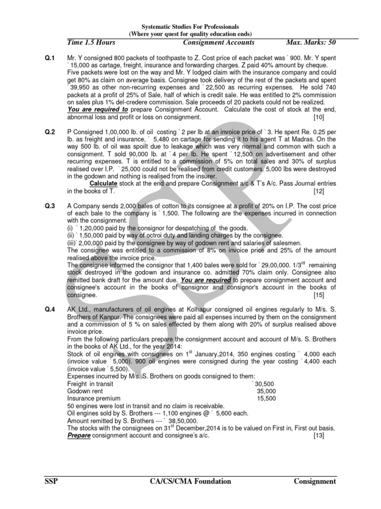 Consignment Accounting Questions | PDF | Expense | Cost