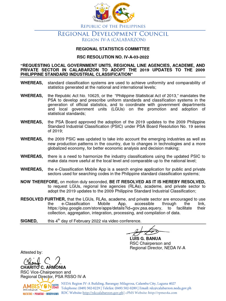 RSC Resolution No. IV-A-03-2022 Adoption of 2019 Updates to the 2009 ...