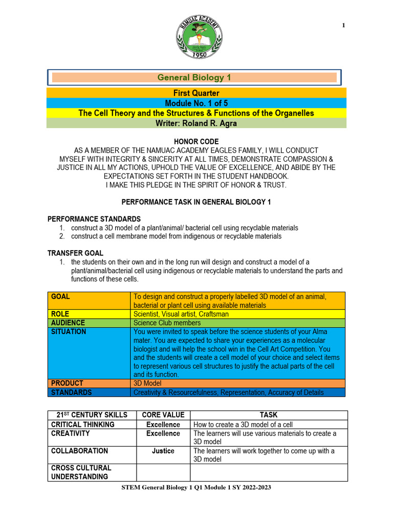 STEM Gen Bio 1 Q1 M1 | PDF | Cell (Biology) | Endoplasmic Reticulum
