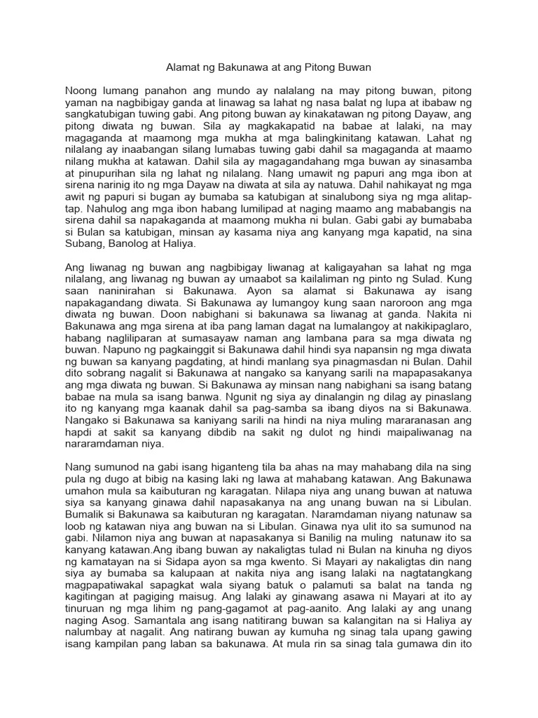 Alamat NG Bakunawa at Ang Pitong Buwan | PDF