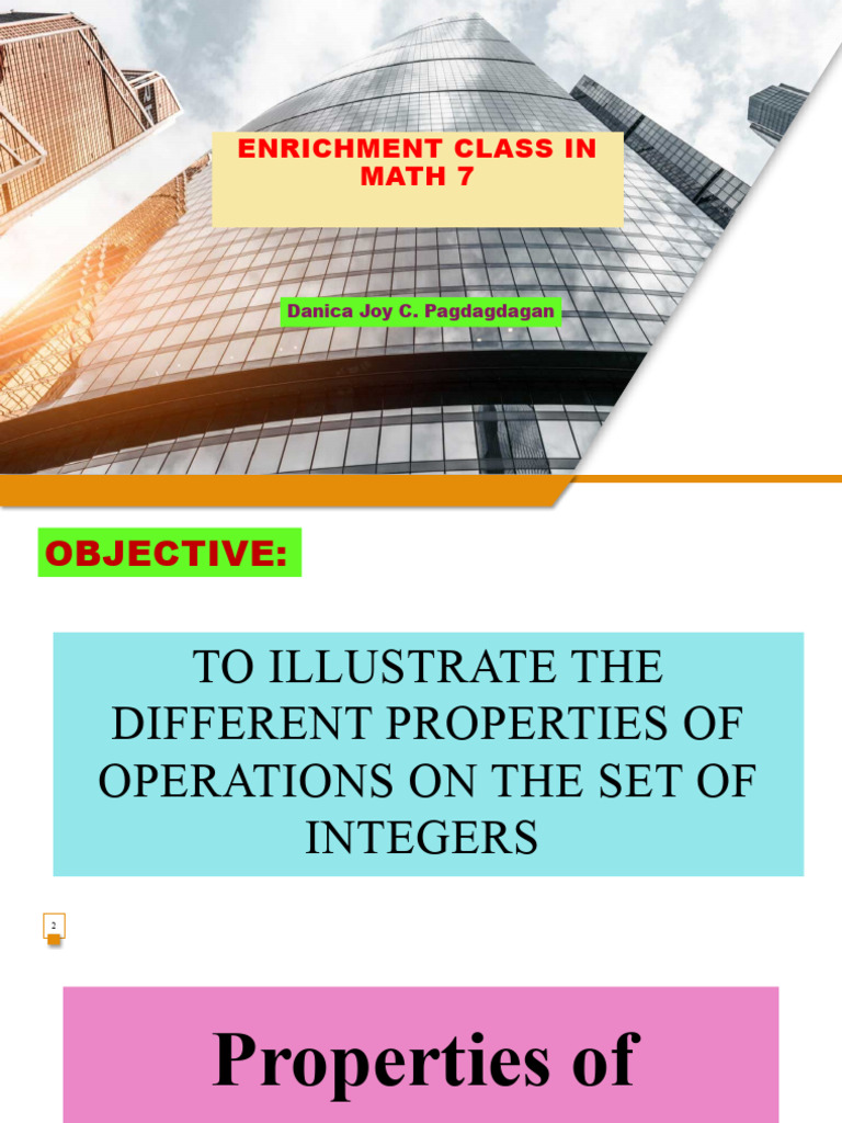 Properties of Operations On The Set of Integers | PDF | Multiplication ...