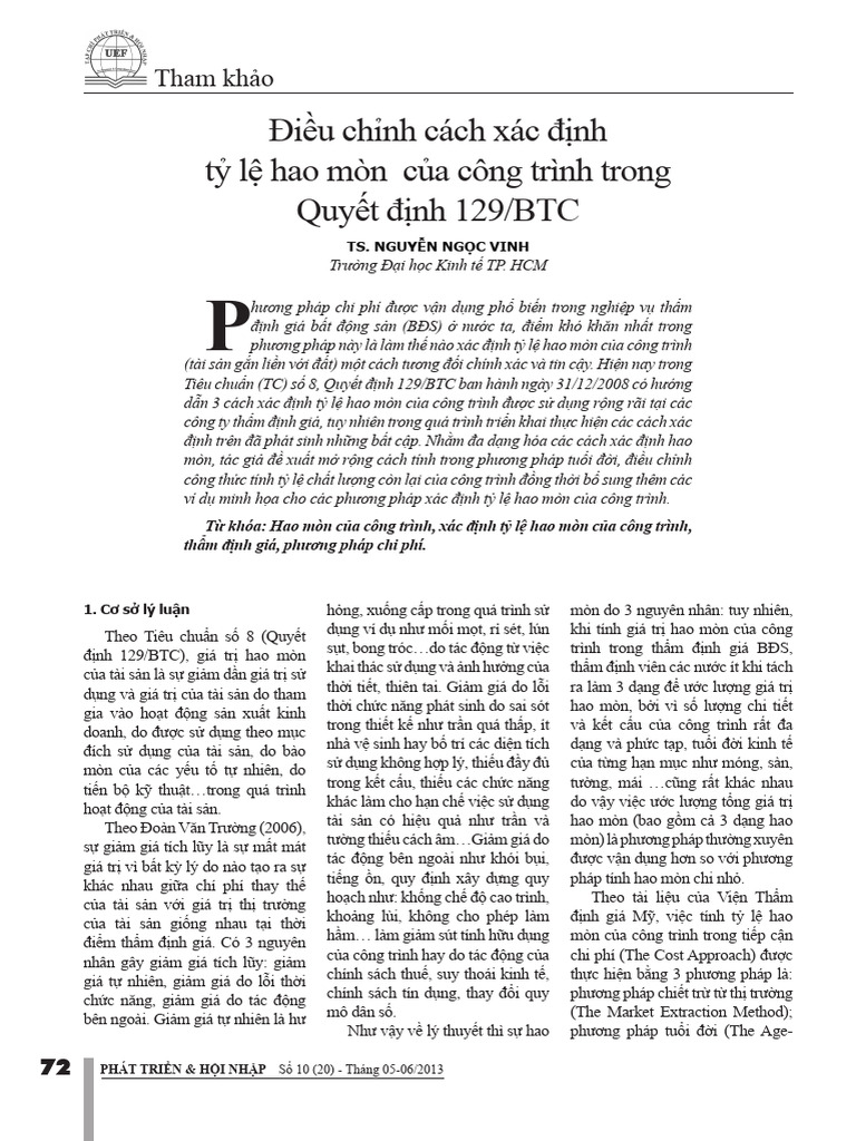 Điều chỉnh cách xác định tỷ lệ hao mòn của công trình trong Quyết định 129/BTC | PDF