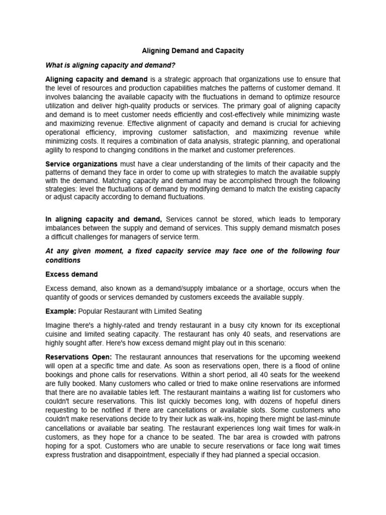 Aligning Demand And Capacity Pdf Demand Restaurants