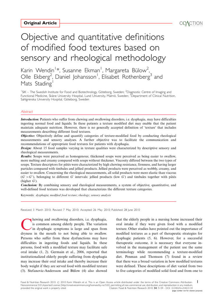 2010 Objective and Quantitative Definitions of Modified Food Textures ...