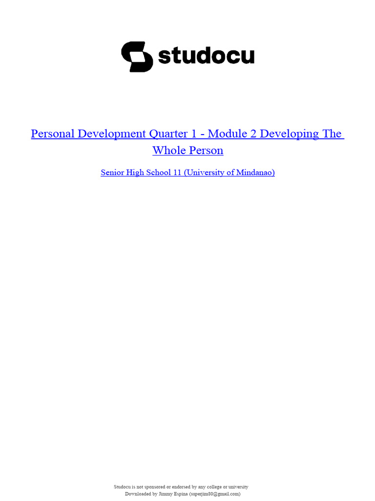 Personal Development Quarter 1 Module 2 Developing The Whole Person | PDF | Self Concept | Feeling