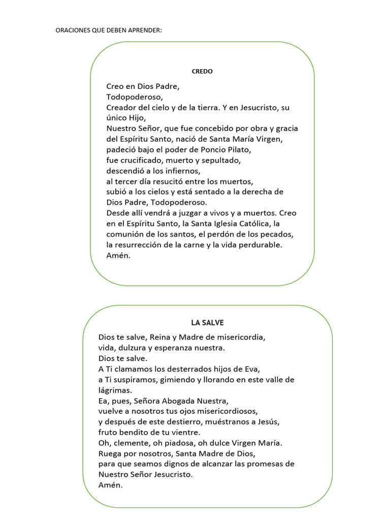 Oraciones Que Deben Aprender Catequesis 2023 | PDF | María, madre de Jesús | Creencia religiosa ...