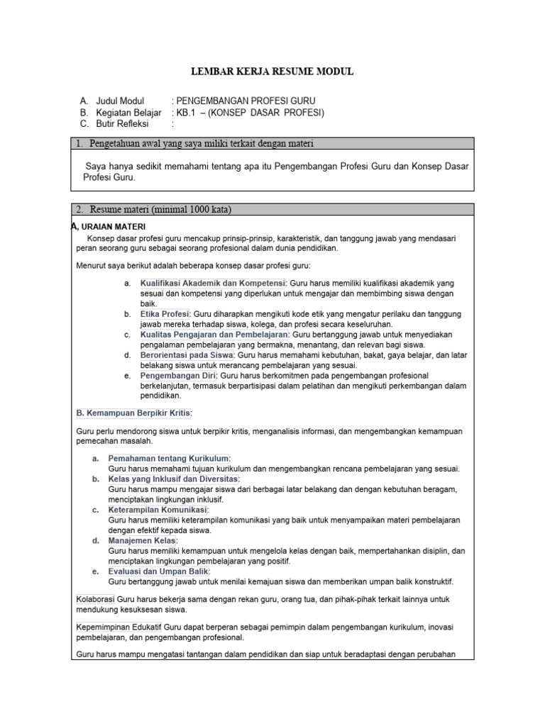 Lembar Kerja Resume KB 1 Pengembangan Profesi Guru | PDF