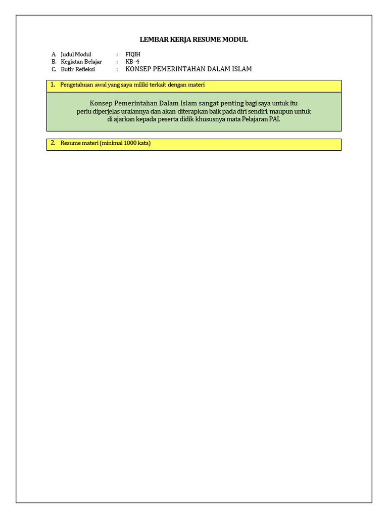 Lembar Kerja Resume Modul Kb-4 Fiqih | PDF