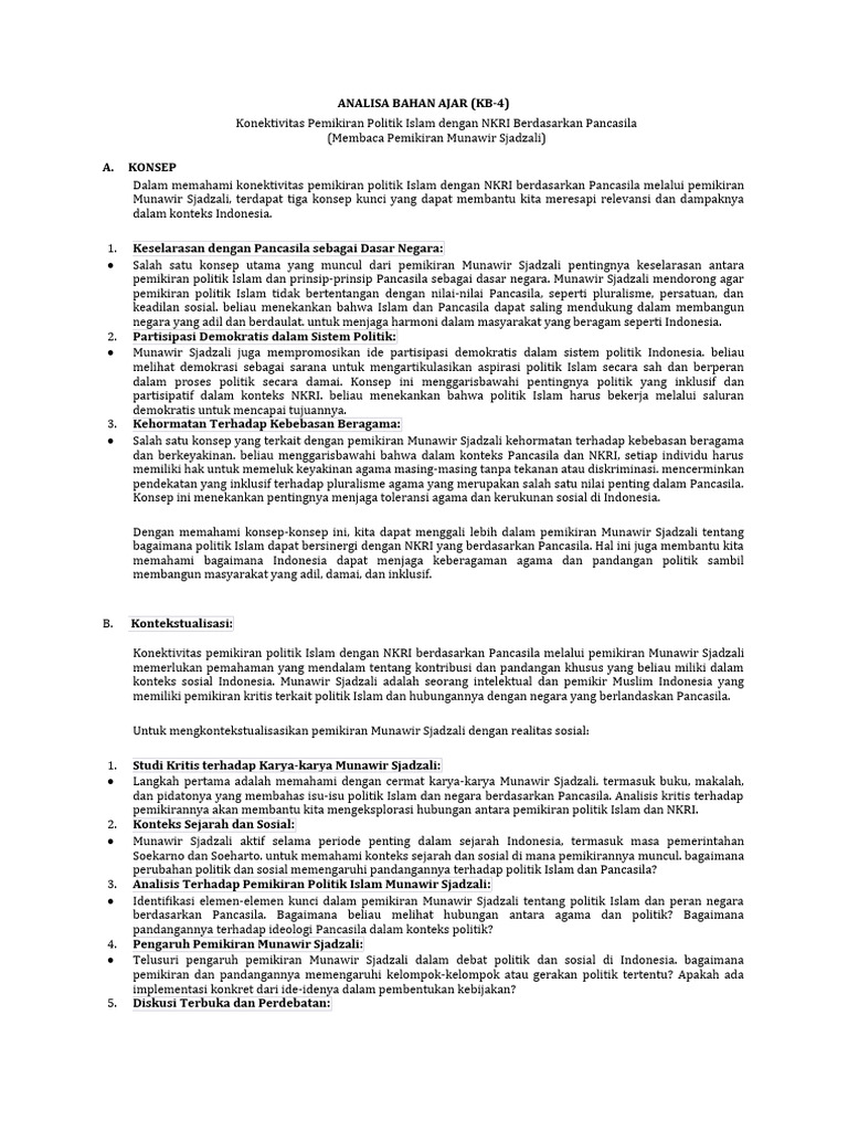 Pemikiran Munawir Sjadzali dan Pancasila | PDF