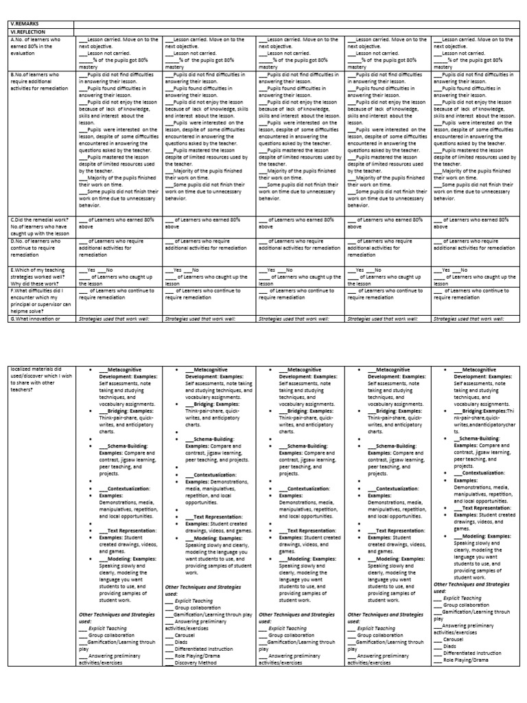 Checklist Remarks and Reflection | PDF | Differentiated Instruction ...