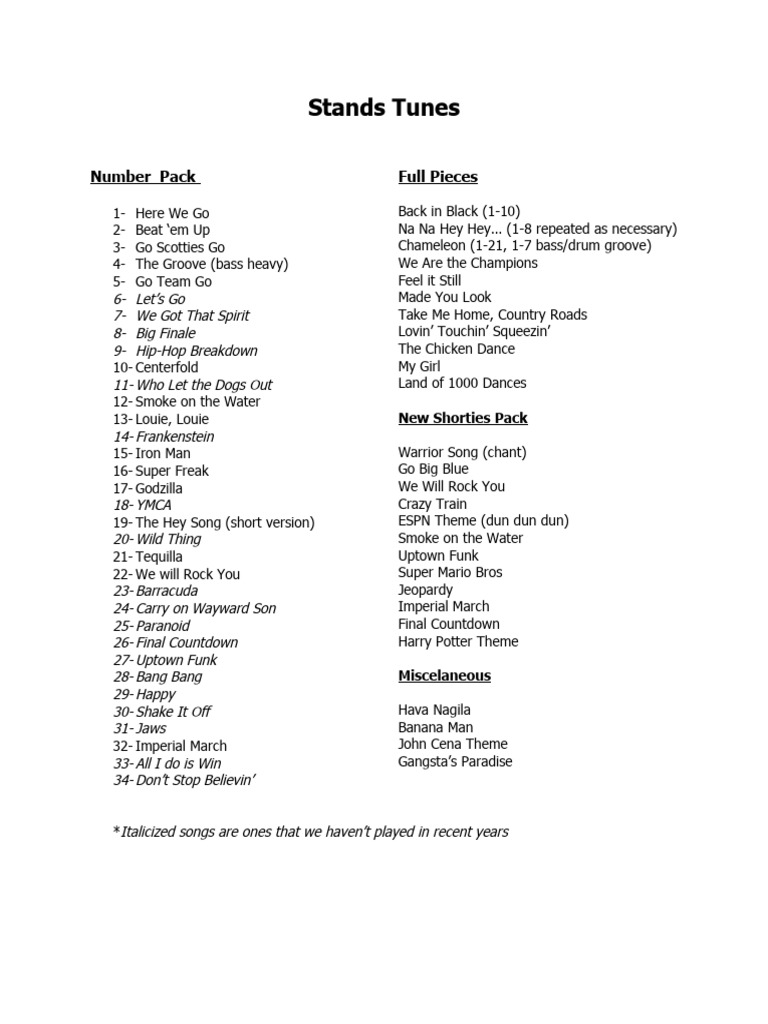 Stands Tunes List | PDF