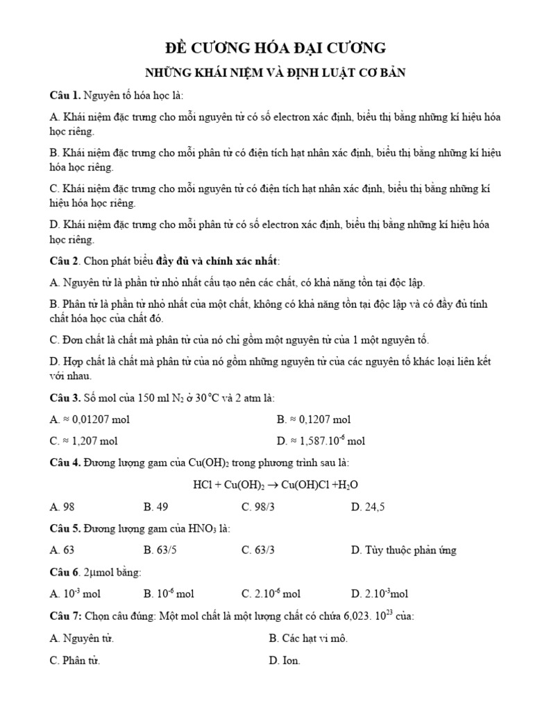 7. HOA HOC DAI CUONG VO CO (Trắc nghiệm) | PDF
