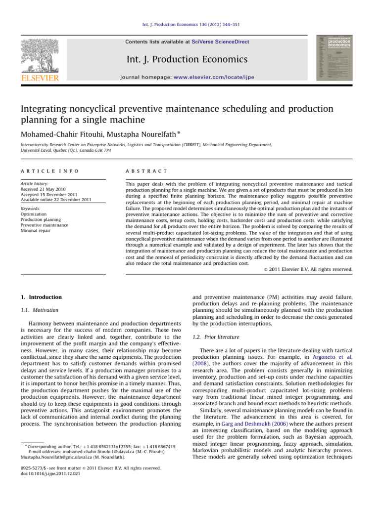 Text2fa - Ir Integrating Noncyclical Preventive Maintenance Scheduling and Production 1 | PDF ...