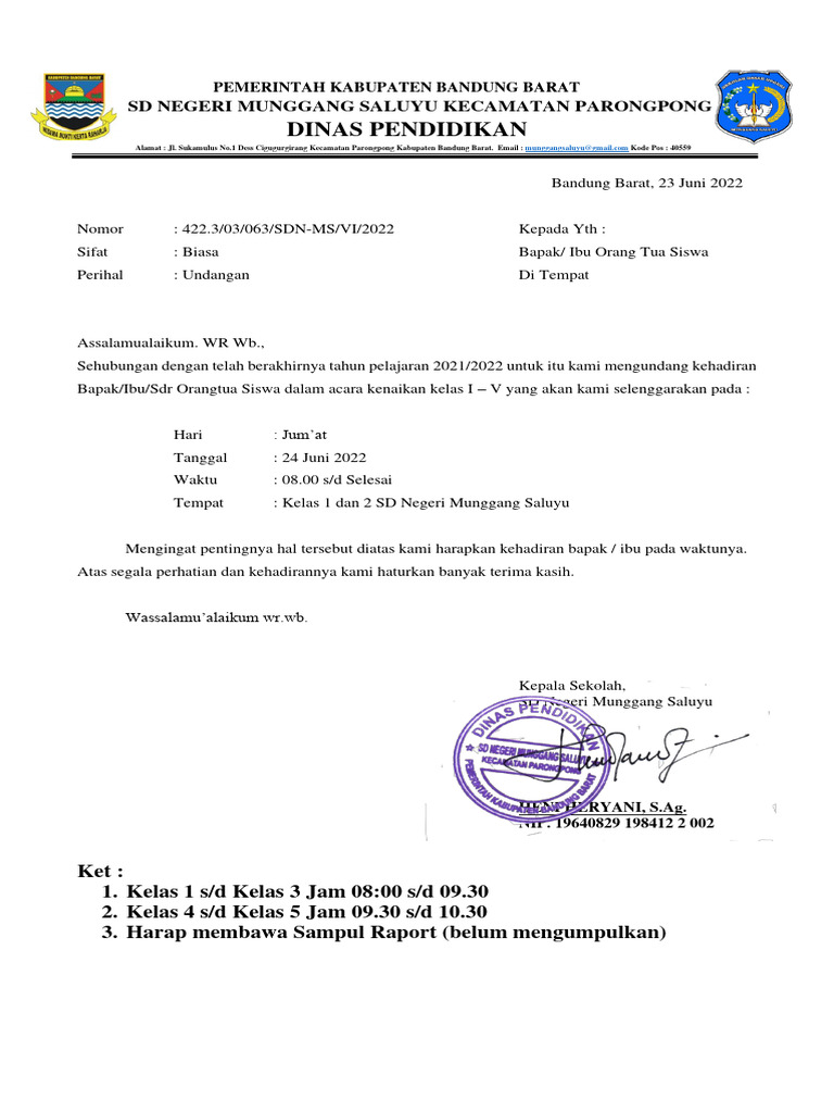 Undangan Kenaikan Kelas SD Munggang Saluyu | PDF