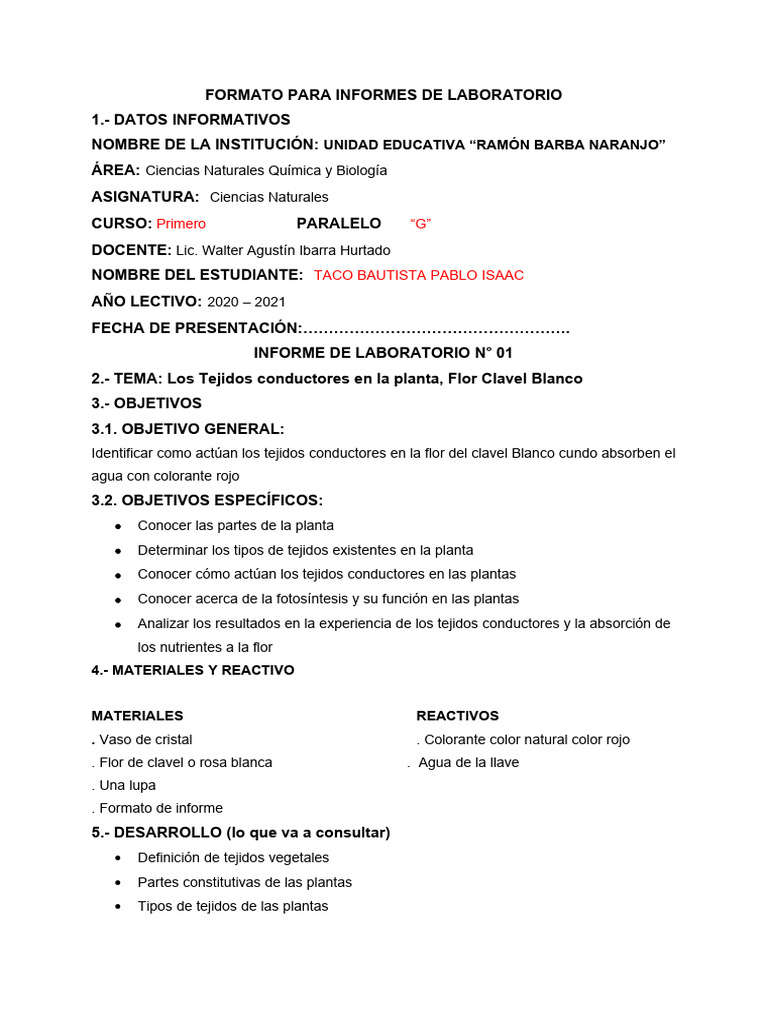Formato para Informes de Laboratorio y Ensayos | PDF | Plantas | Laboratorios