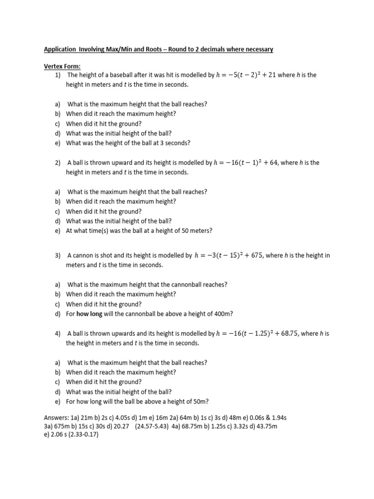Application Practice Vertex and Factored Form | PDF | Graph Theory ...