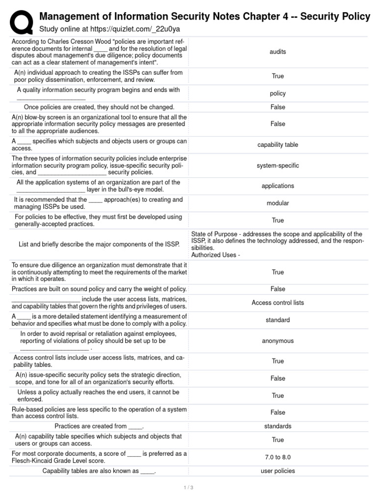 Information Security Notes Chapter 4 | PDF | Information Security | Policy