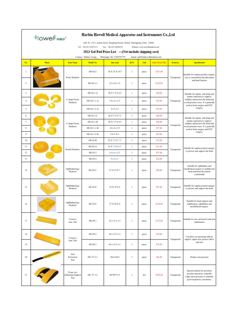 2023 Gel Pad Price List for Surgery | PDF | Human Anatomy | Anatomy