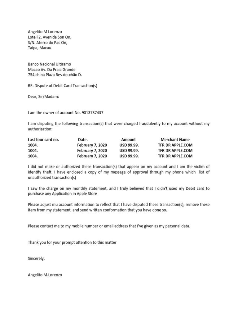 Dispute Letter | PDF