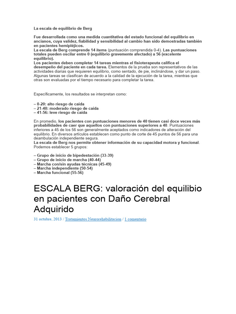 Validacion La Escala de Equilibrio de Berg | PDF | Cerebelo | Anatomía ...