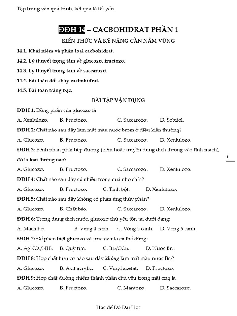 ĐĐH 14 CACBOHIDRAT PHẦN 1 | PDF