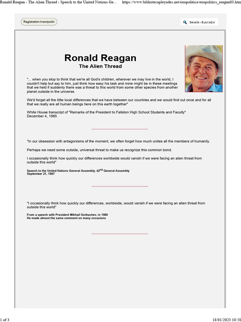Reagan Alien Thread | PDF | Ronald Reagan | Extraterrestrial Life