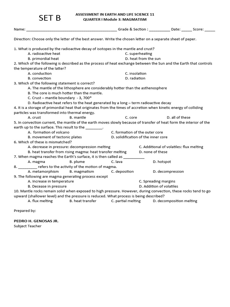 Magmatism Assessment for Earth Science | PDF | Magma | Earth