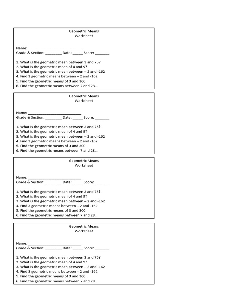 Worksheet - Geometric Means | PDF