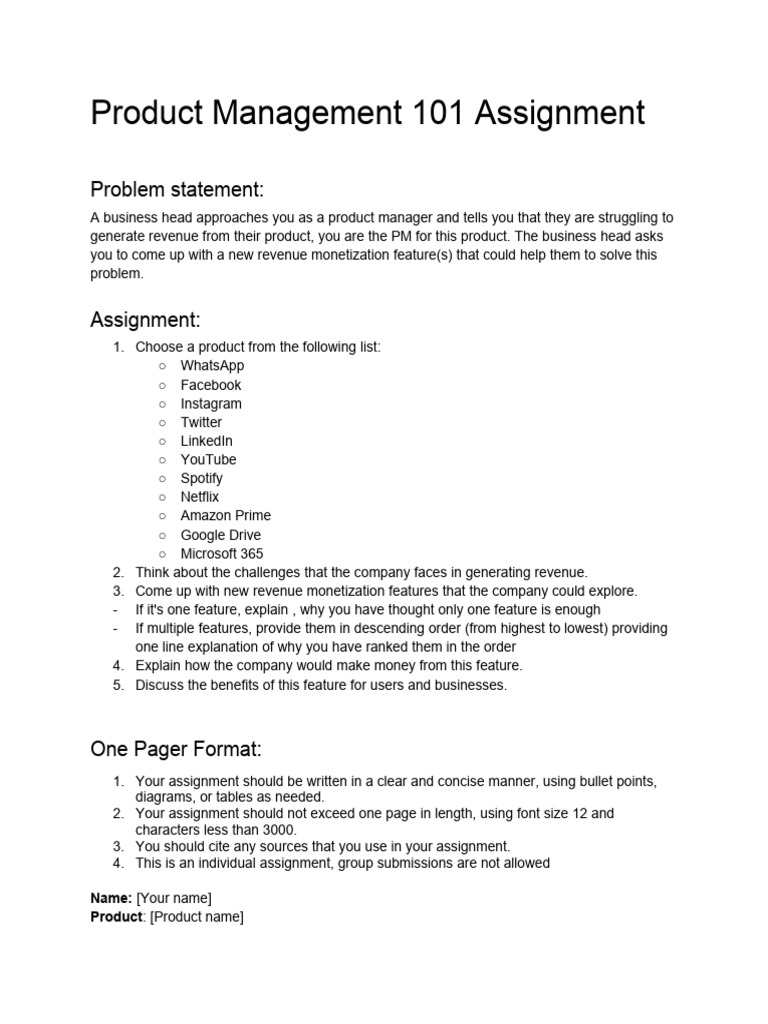 Product Management 101 Class Assignment | PDF | World Wide Web ... Product Management 101 Class Assignment | PDF | World Wide Web ...