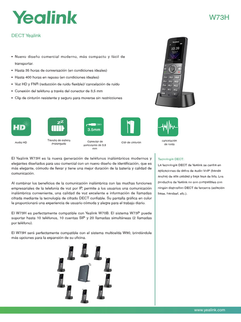 Yealink W73H & W73P Datasheet V1.2 - ES | PDF | Voz sobre IP | Informática