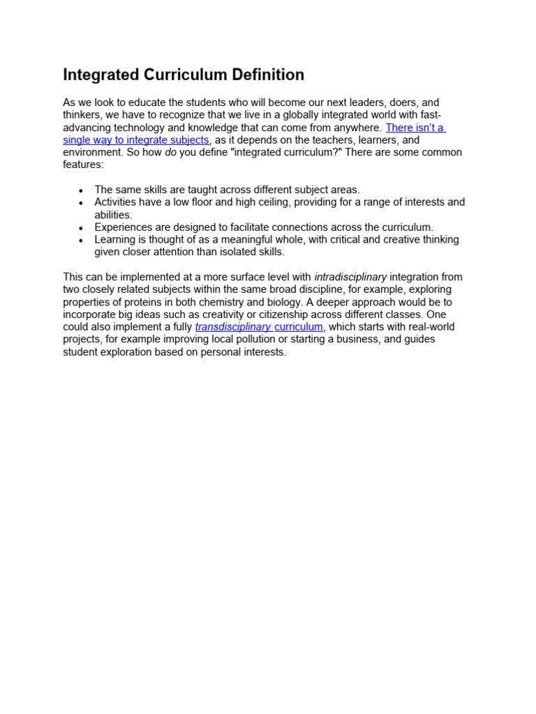 Integrated-Curriculum-Definition | PDF