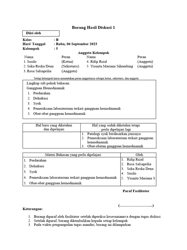 Borang 1&2 - Gangguan Hemodinamik - Kelompok 5 Kelas B Ekstensi | PDF