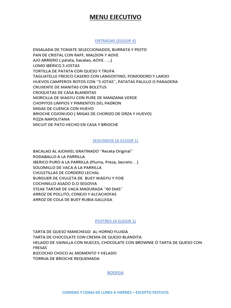 Carta Menu Ejecutivo | PDF