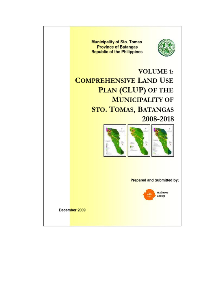 Volume 1 Comprehensive Land Use Plan Sto. Tomas | PDF | Municipal Solid ...
