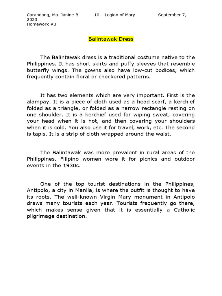 Balintawak Dress: A Filipino Tradition | PDF | Science & Mathematics