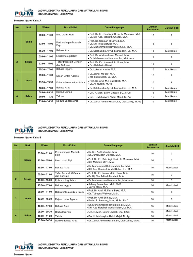 Jadwal Kelas Pkumi | PDF | Agama & Spiritualitas