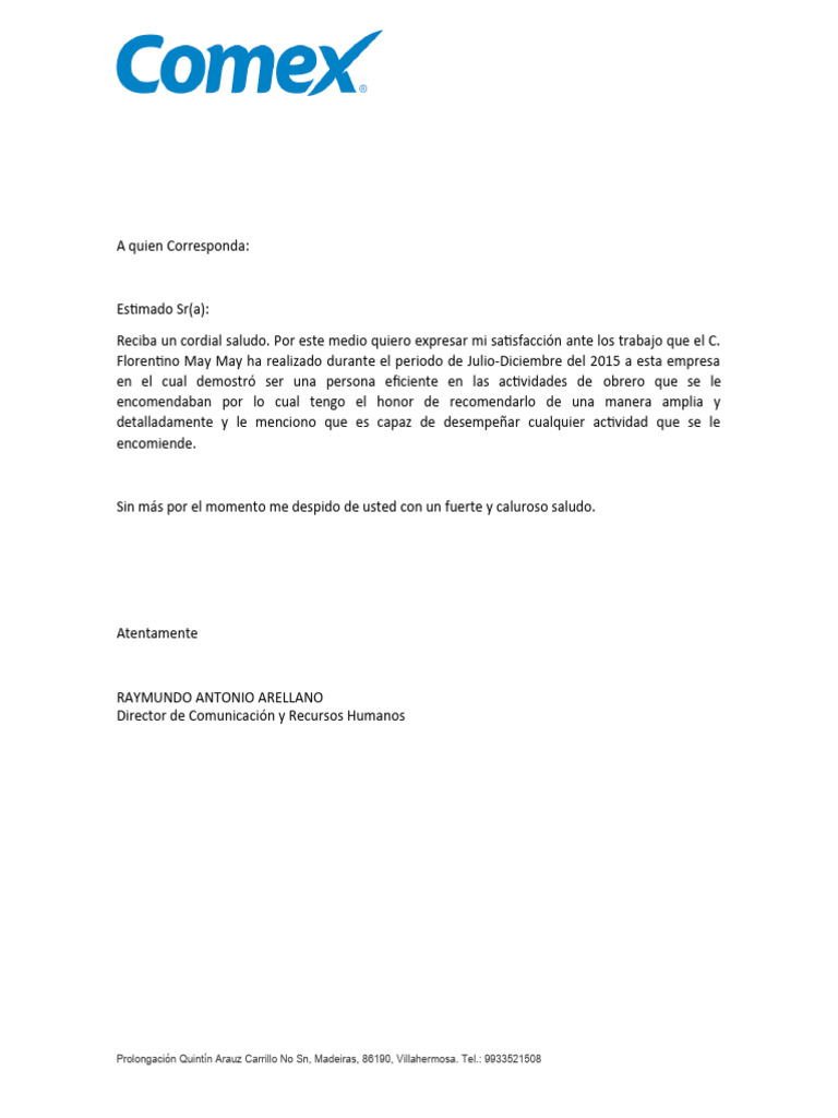 A Quien Corresponda COMEX | PDF