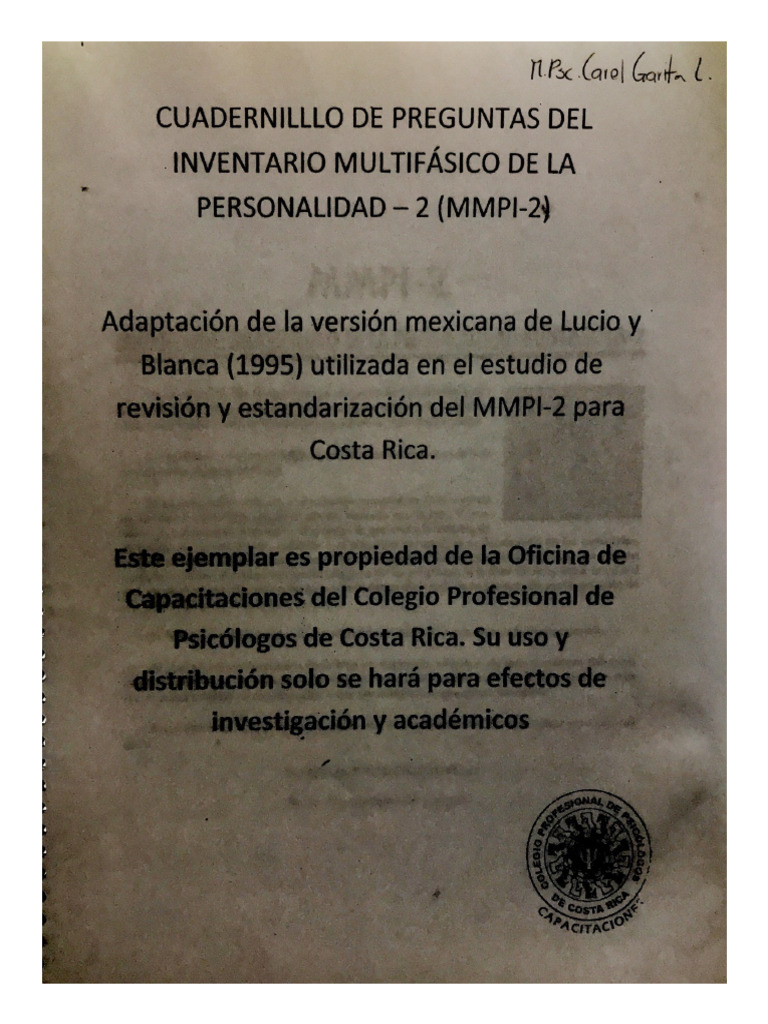 Cuadernilllo de Items Mmpi-2 | PDF