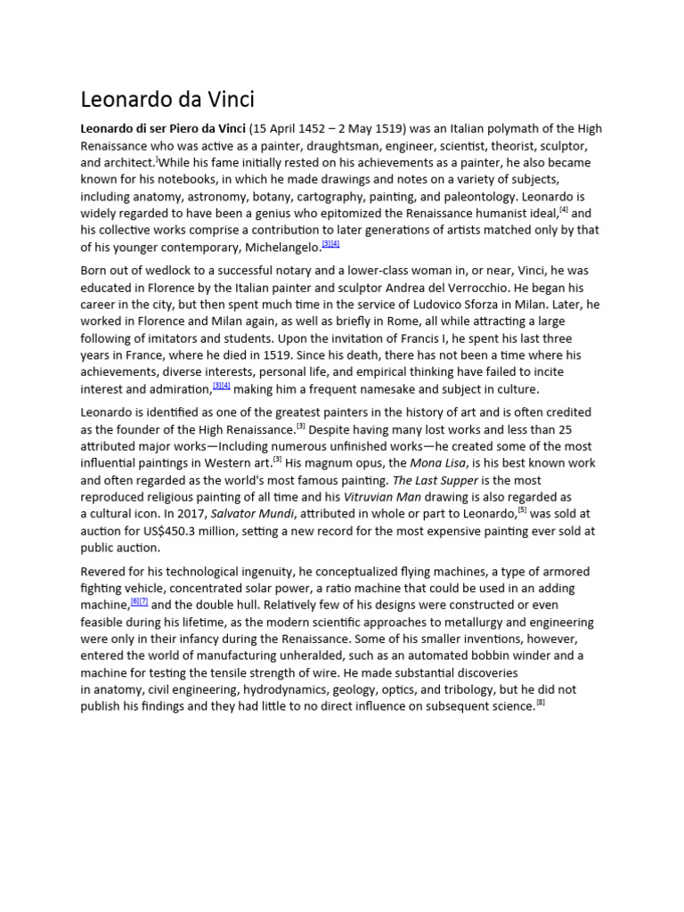 BIOGRAPHY | PDF | Leonardo Da Vinci