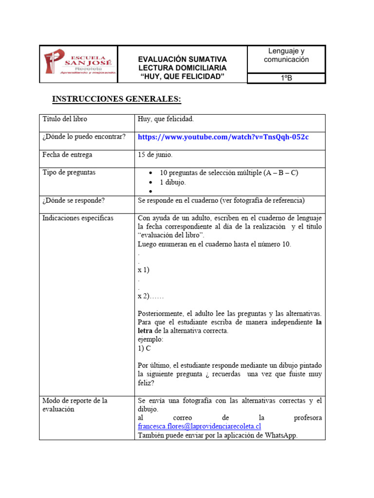 ¡Huy Qué Felicidad Prueba 1B | PDF