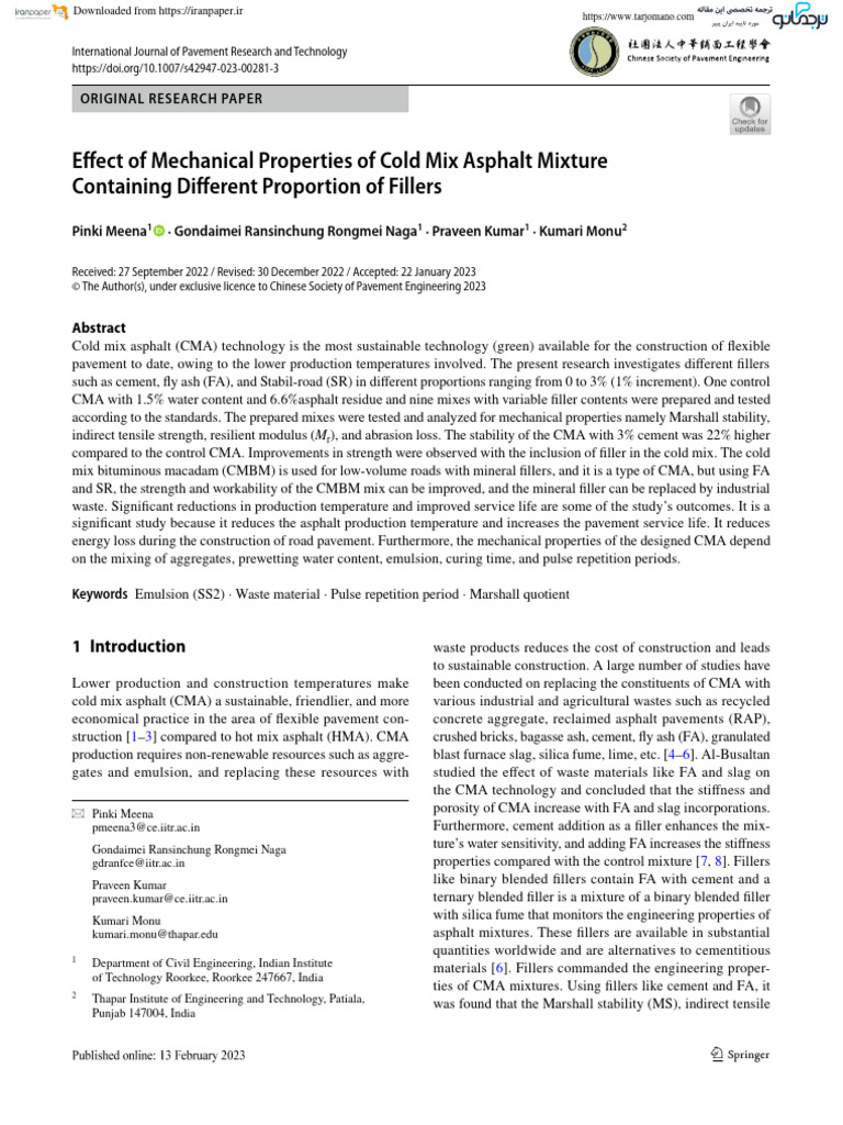 Effect of Mechanical Properties of Cold Mix Asphalt Mixture | PDF | Cement | Road Surface