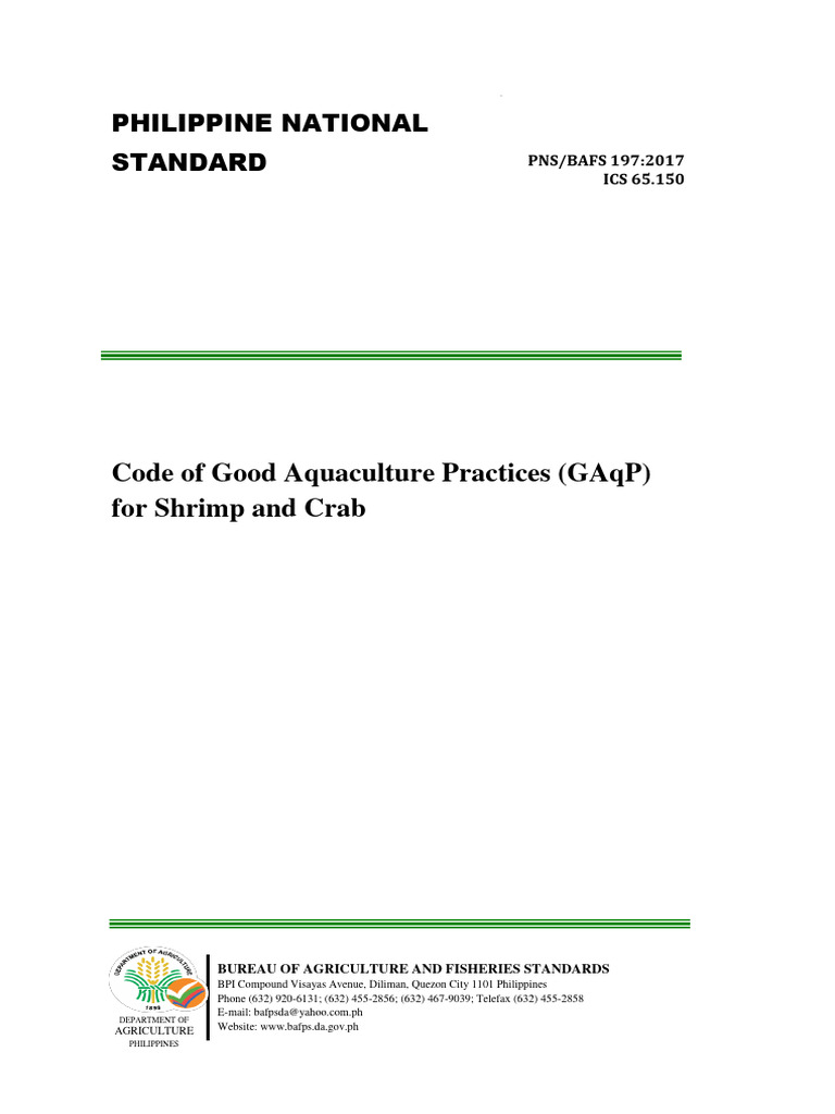 PNS BAFS 197 - 2017 - Code of Good Aquaculture Practices For Shrimp and ...