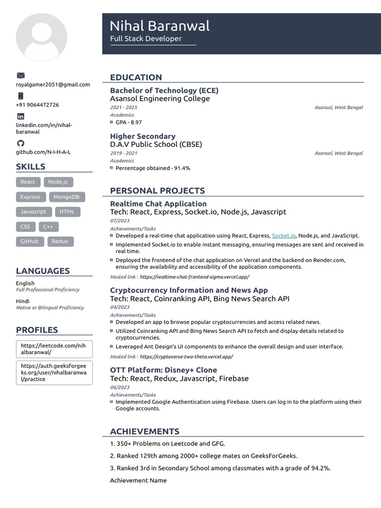 Nihal's Resume | Download Free PDF | Java Script | Mobile App