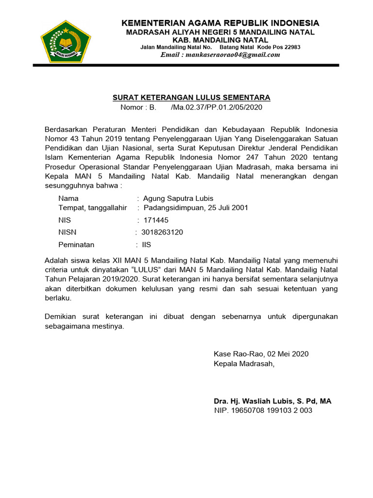 Contoh SKL Sementara | PDF