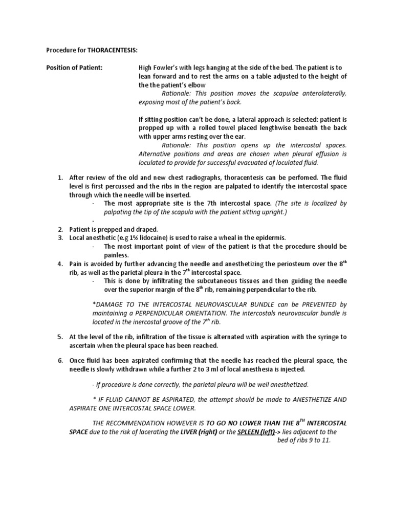 Procedure For Thoracentesis | PDF | Medical Specialties | Medicine