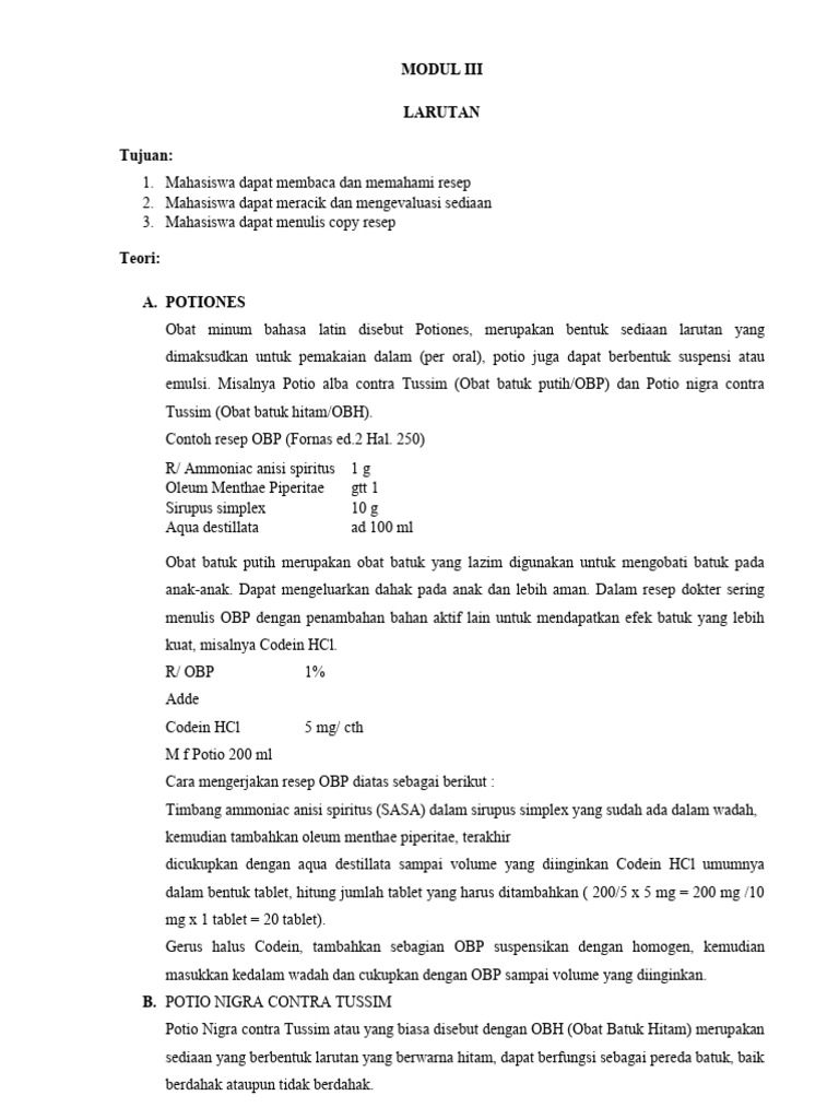 Resep Potio dan Sirup Obat Batuk | PDF