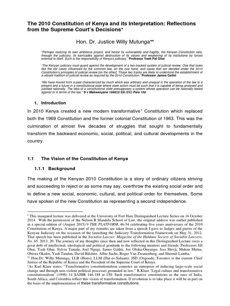 Willy Mutunga... Constitutional Interpretation | PDF | Precedent | Constitution