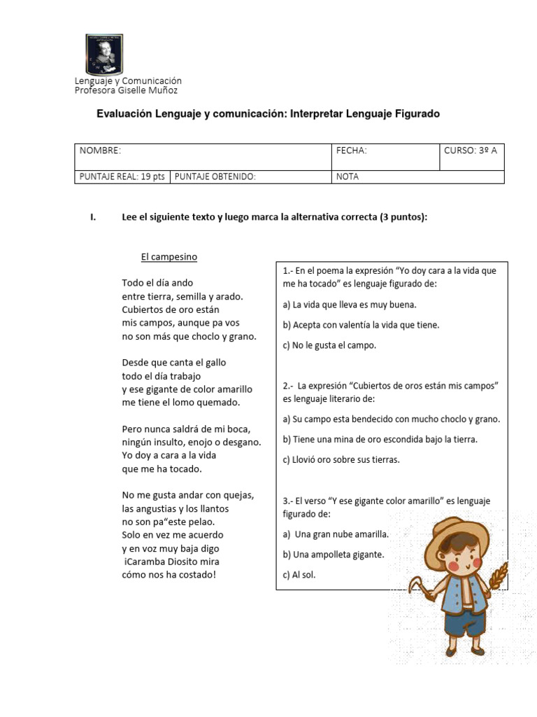Evaluación de Lenguaje Figurado | PDF | Artes del Lenguaje y Comunicación