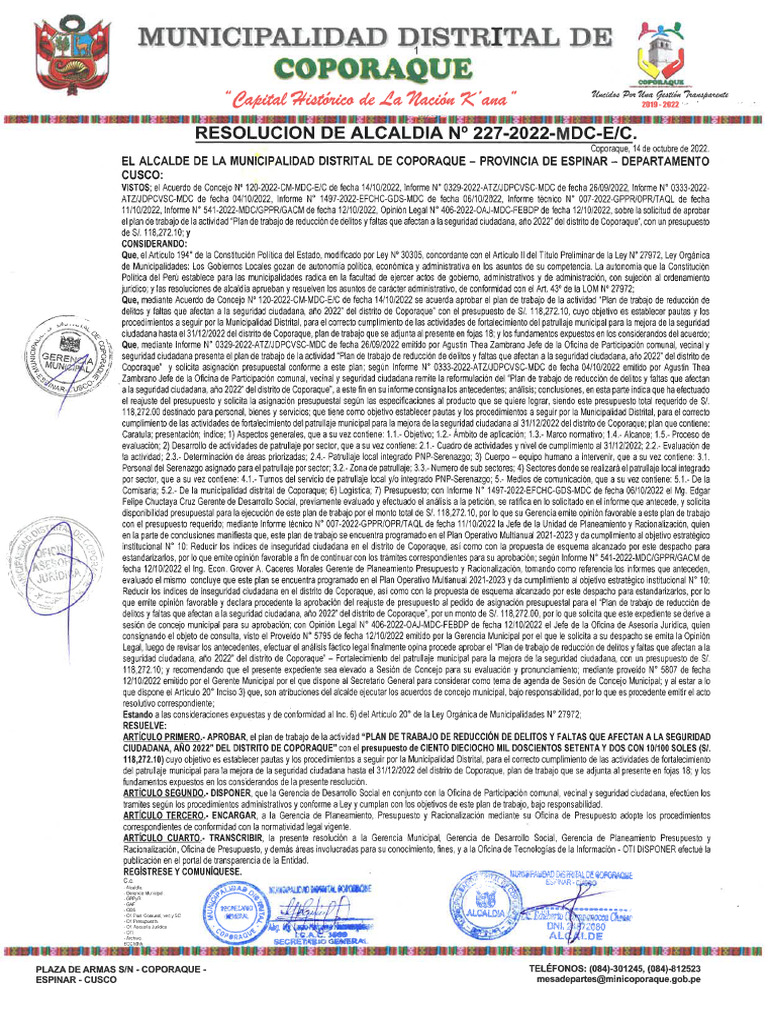 Resolucion de Alcaldia #227-2022-Mdc-E PDF | PDF