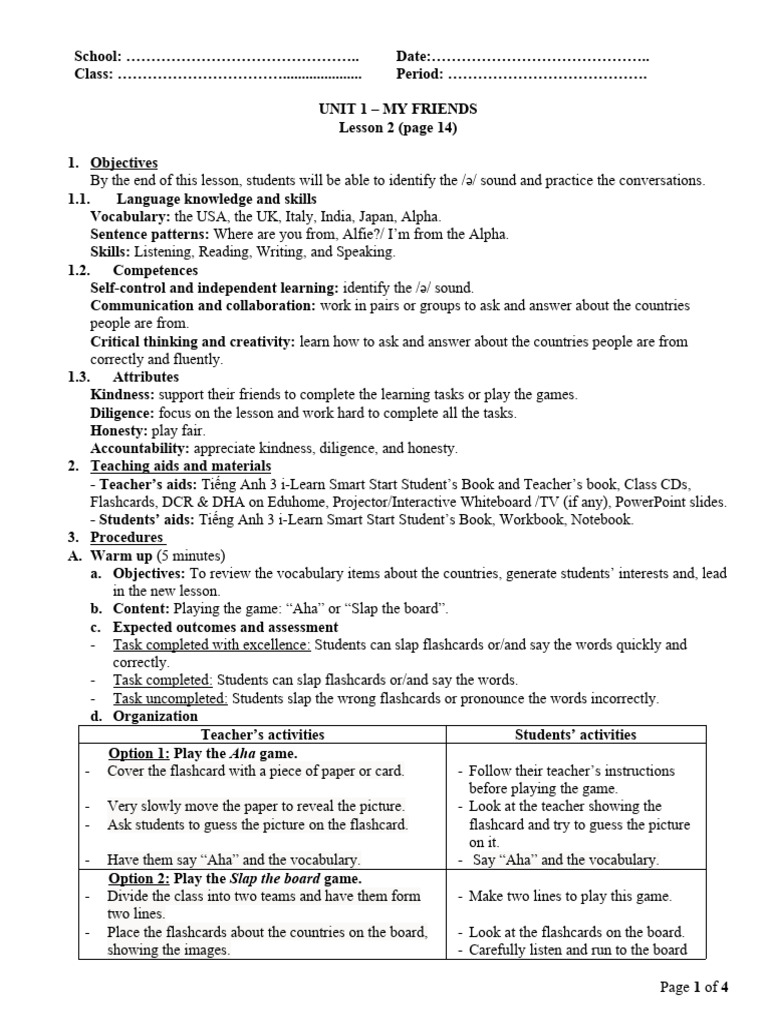 Unit 1 - Lesson 2 - Page 14 | PDF | Flashcard | Vocabulary